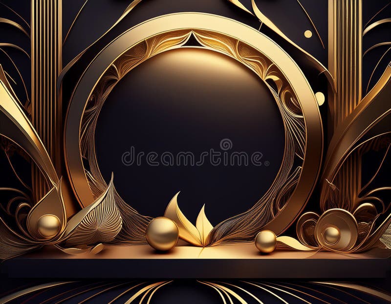 Glamorous 3D Background with Golden Elements and Elegant Dark Backdrop ...