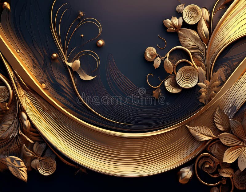 Glamorous 3D Background with Golden Elements and Elegant Dark Backdrop ...
