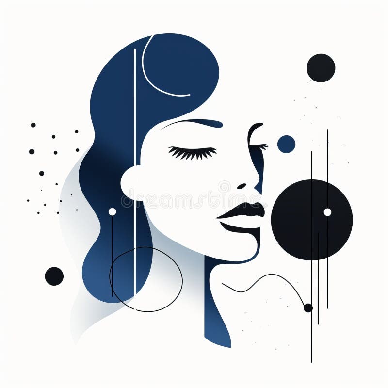 Glamorous Elegance Black And Blue Flat Illustration Of A Woman S Face