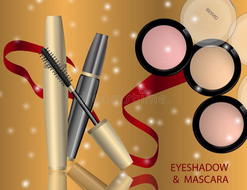 Glamorous Eye Shadows and Mascara Products Package Design in 3d Stock ...