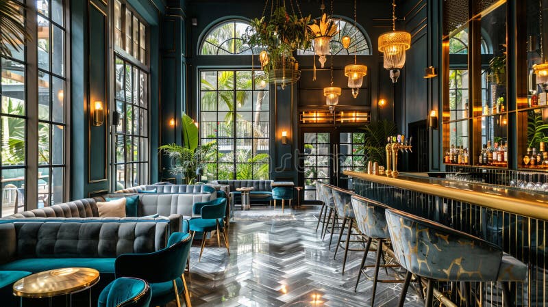 Glamorous Hotel Cocktail Bar with Sophisticated Atmosphere Stock ...