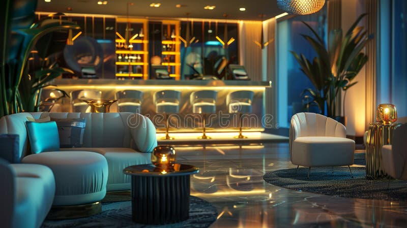 Glamorous Hotel Lounge with Chic Decor and Ambient Lighting Stock ...