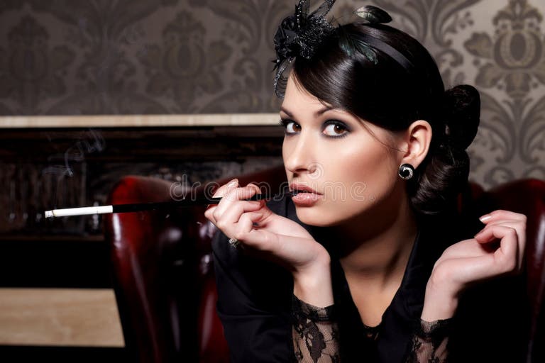 Glamorous Lady with Cigarette Stock Photo - Image of lifestyle, chair ...