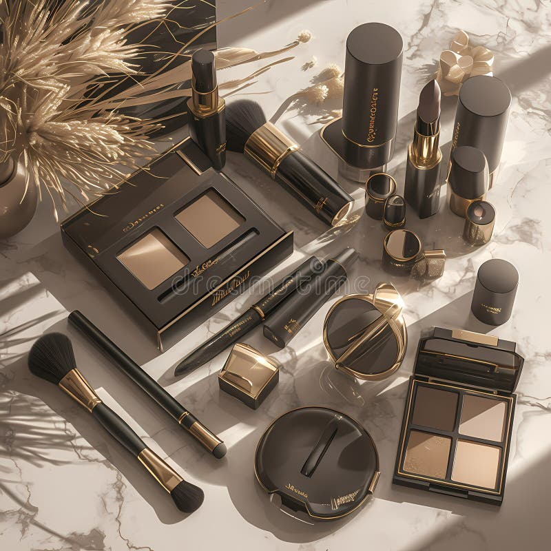 Glamorous Makeup Collection on Marble Counter Stock Illustration ...