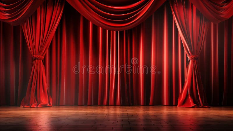 Glamorous Performance Setting Closed Red Satin Curtain Maroon Stage ...
