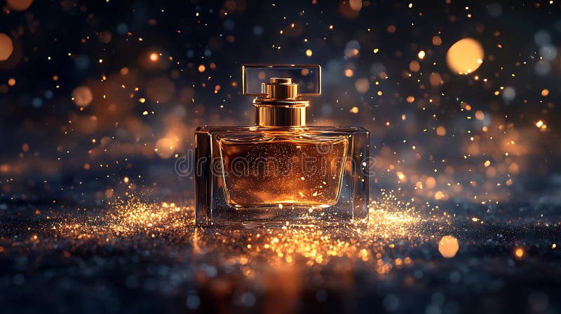 Glamorous Perfume Bottle Sparkling in a Magical Golden Atmosphere Stock ...
