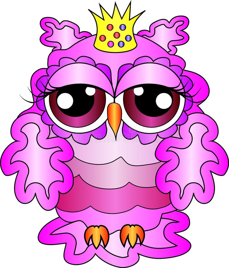 Glamorous Pink Owl-princess with Crown, Pattern with Stock Illustration ...