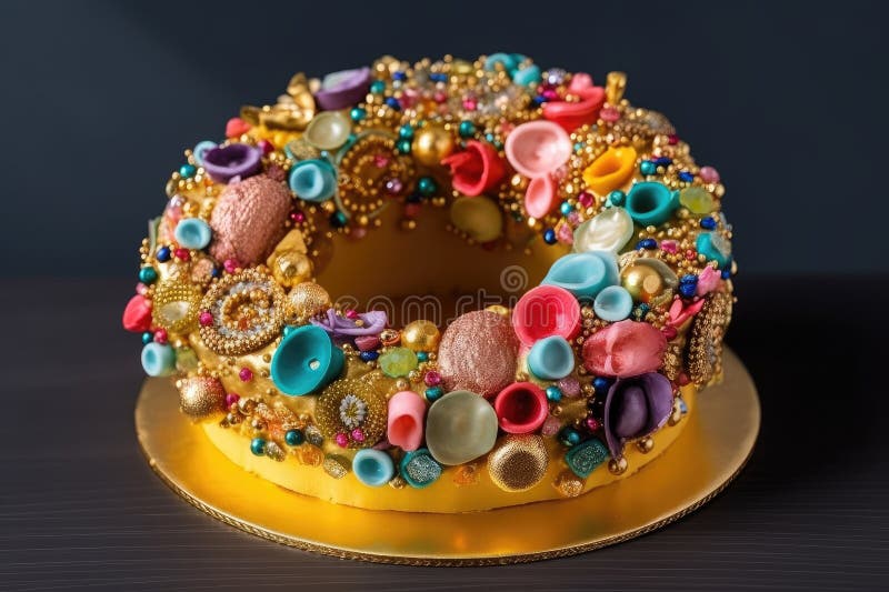 Glamorous Ring Cake Decorated with Colorful and Glitzy Decorations ...