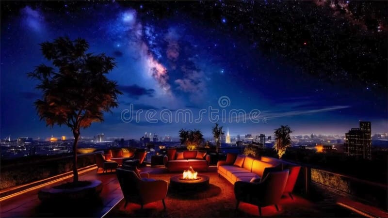 Glamorous Rooftop Lounge Under a Starry Night Sky AI Generated Stock ...