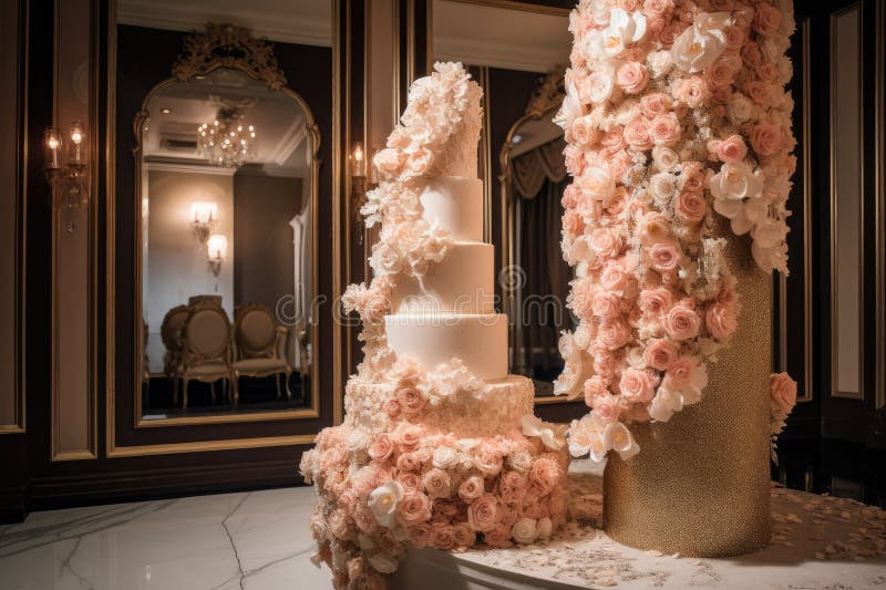 Glamorous Wedding Cake with Cascading Sugar Flowers and Crystals Stock ...