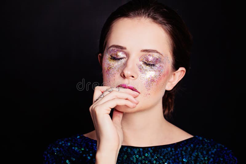 Glamorous Woman with Glitters Makeup. Beautiful Face Stock Photo ...