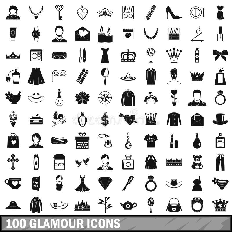 100 Glamour Icons Set, Simple Style Stock Vector - Illustration of ...