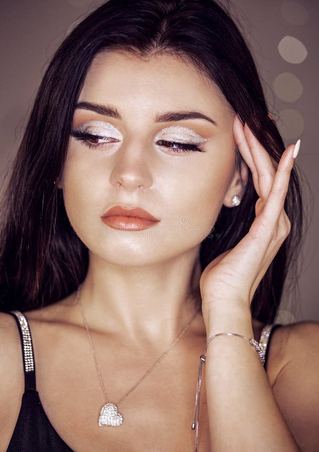 Glamour Make Up Look for Party Silver Glitter Stock Photo - Image of ...