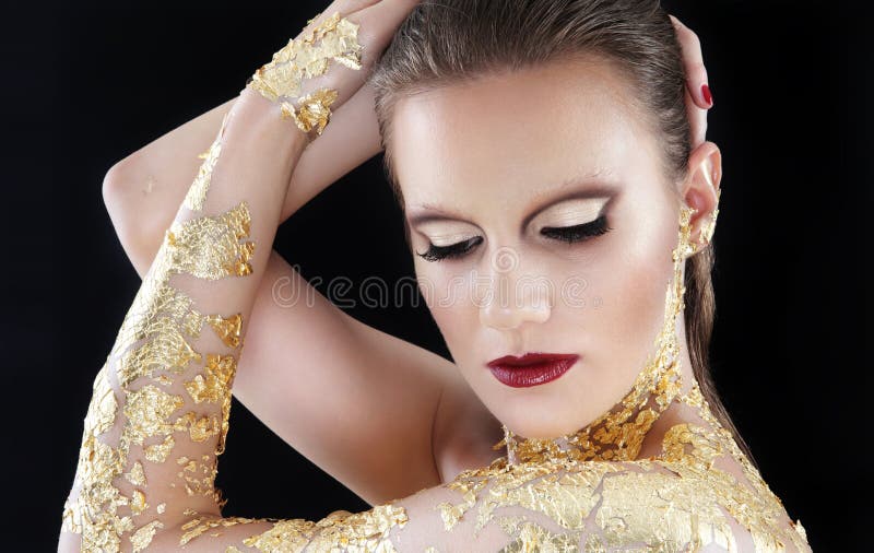 Glamour Makeup Model Portrait, Gilded Body Stock Photo - Image of ...