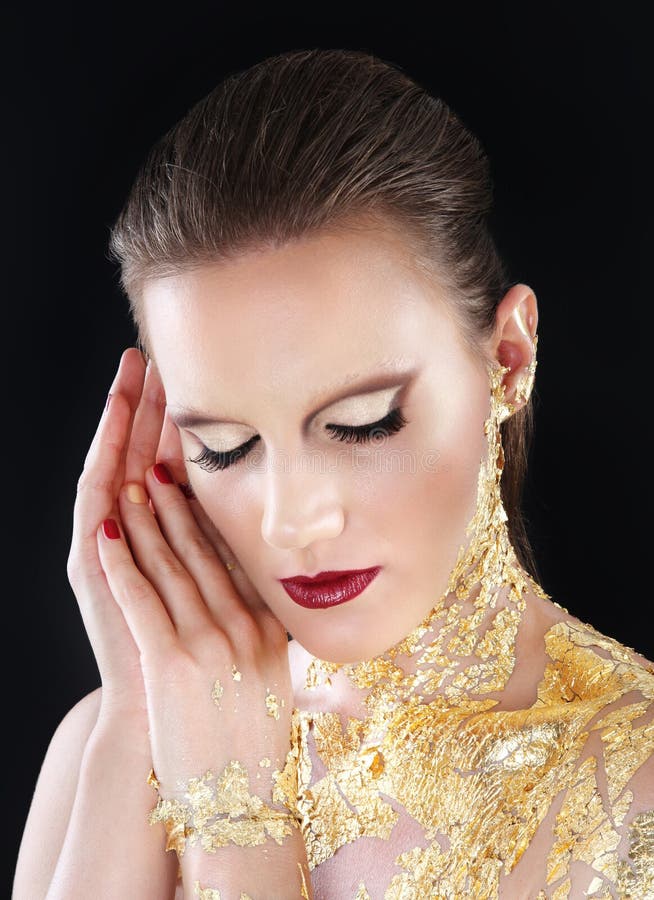 Glamour Makeup Model Portrait, Gilded Body Stock Photo - Image of blush ...