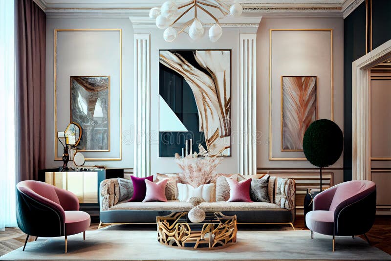 Glamour Modern Style Interior Design. Generative AI Stock Illustration ...