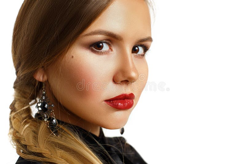 Glamour Portrait Of Beautiful Woman With Fresh Daily Makeup Stock