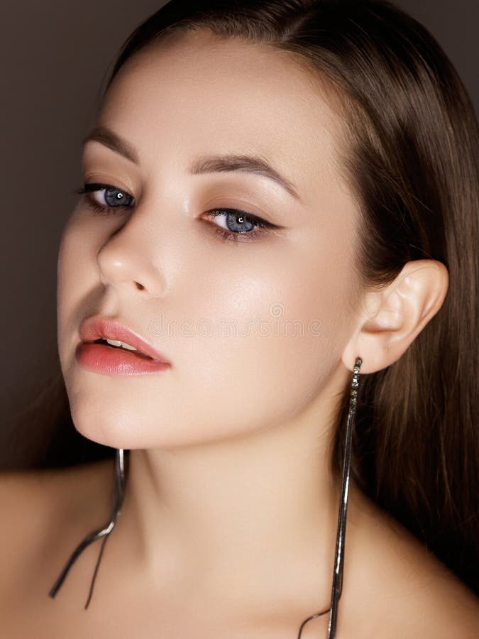 Glamour Portrait Of Beautiful Woman Model With Fresh Daily Makeup And