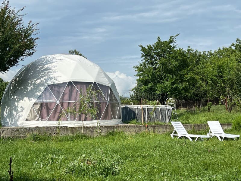 Glamping Pool Shezlong Camping Yard Stock Image - Image of camping ...