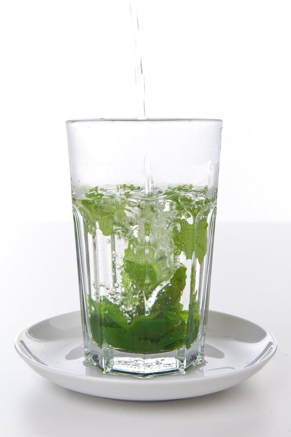 Glas Heet Water Met Verse Theeblaadjes Stock Afbeelding - Image of ...