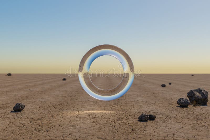 Single Glas Ring Hovering in the Air in Large Empty Desert Environment ...