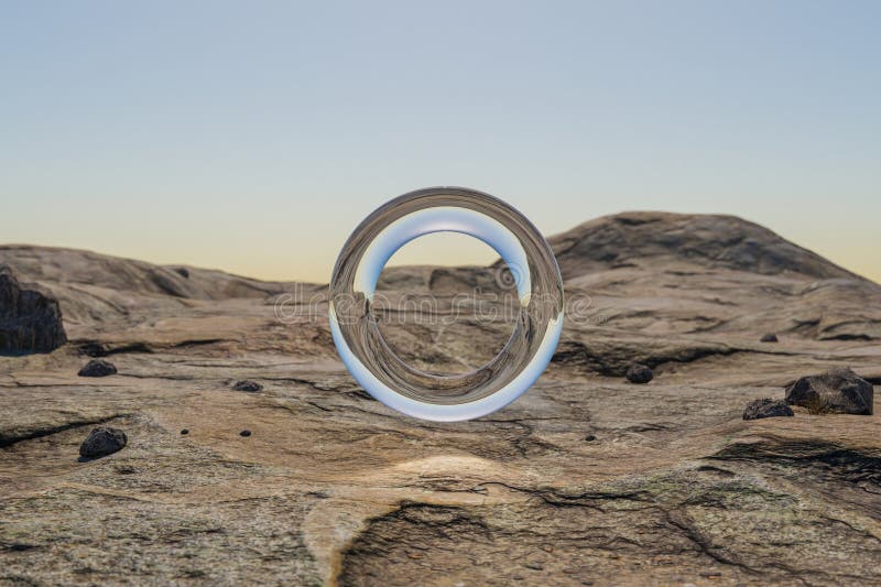 Single Glas Ring Hovering in the Air in Large Empty Desert Environment ...