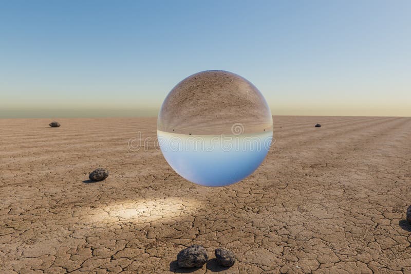 Single Glas Sphere Ball Hovering in the Air in Large Empty Desert ...