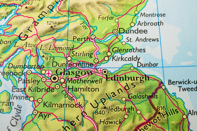 Glasgow and Edinburgh Road Network Map.. Stock Photo - Image of ...