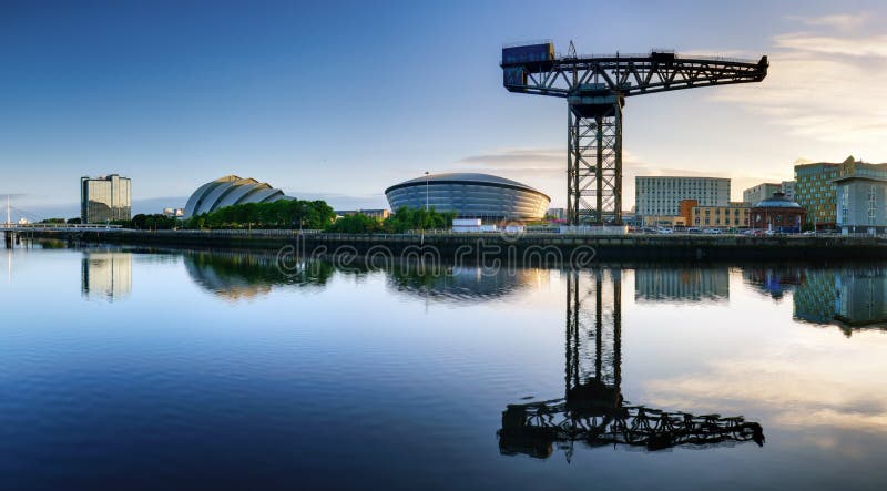 Glasgow Panorama at Dramatic Sunrise with Clyde River, Scotland Stock ...
