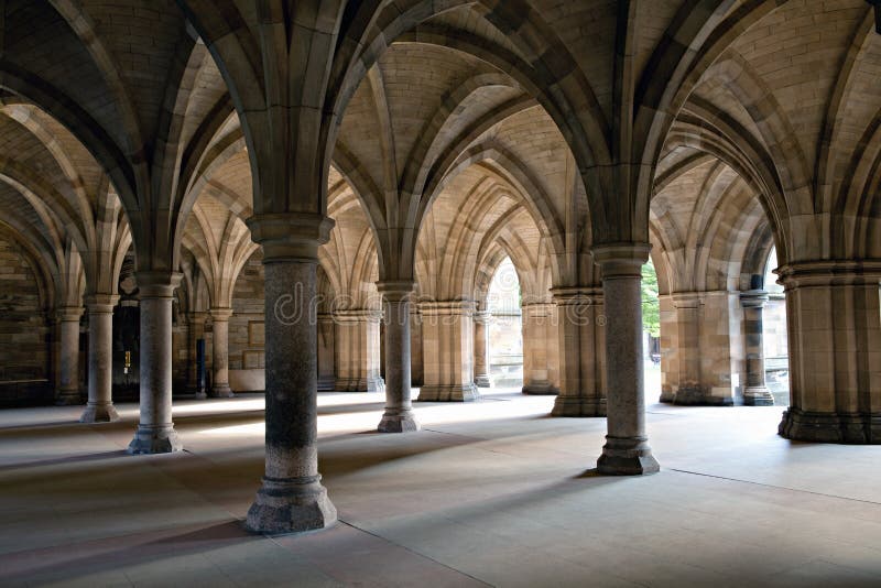 Arches and Pillars at Glasgow University Building Stock Image - Image ...
