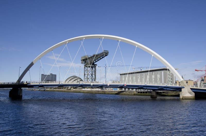 Glasgow Waterfront with Squinty Bridge Stock Photo - Image of crane ...