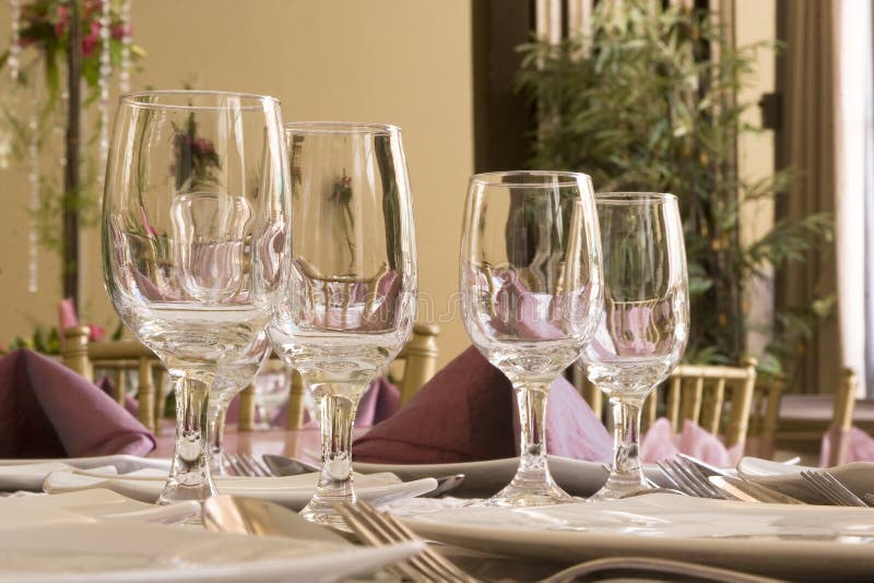 Beautiful Table Setting with Crystal Glasses Stock Photo - Image of ...