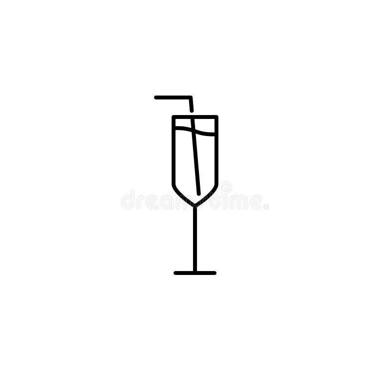 Flute Glass Icon with Ice Cube on White Background. Simple, Line ...