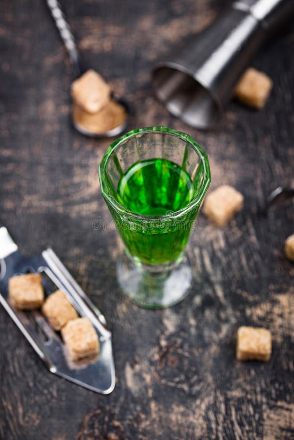 Glass of Absinthe with Spoon and Beaker Stock Photo - Image of spirit ...