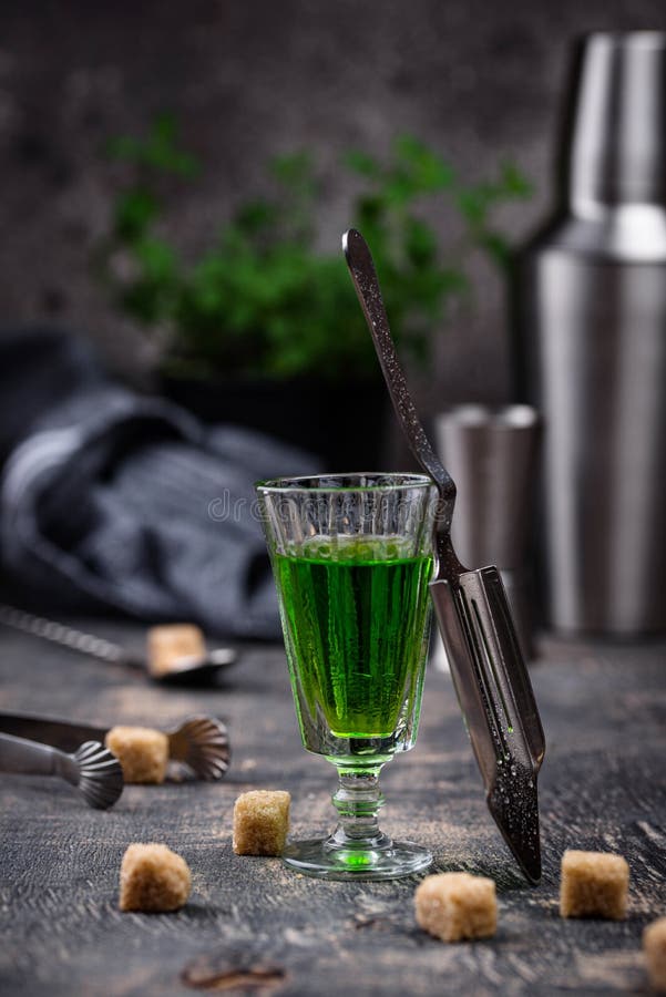 Glass of Absinthe with Cane Sugar Stock Image - Image of sugar, strong ...