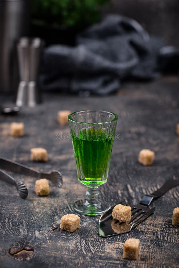 Glass of Absinthe with Cane Sugar Stock Photo - Image of liquor ...