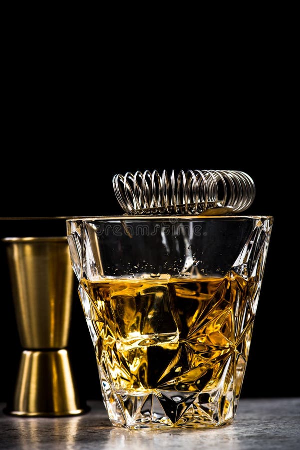 Glass with Alcohol and Barista Equipement Stock Photo - Image of booze ...