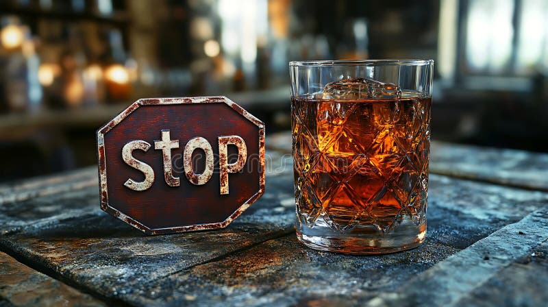 A Glass of Alcohol Next To a Stop Sign Symbolizing the Decision To Quit ...