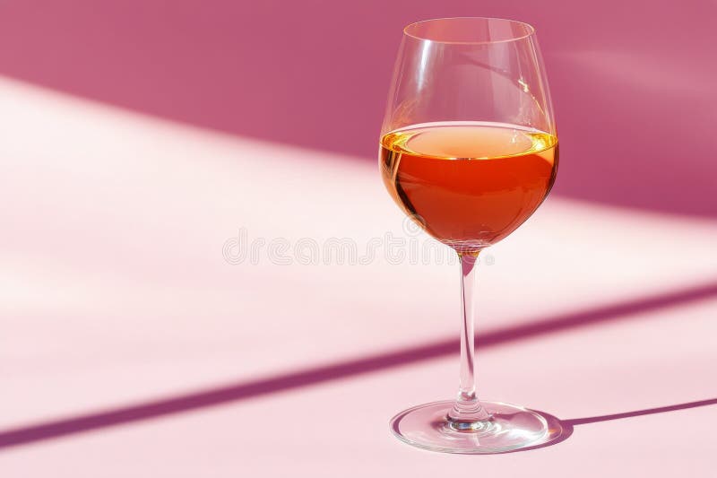 A Glass of Amber Wine on a Soft Pink Background with Warm Sunlight ...