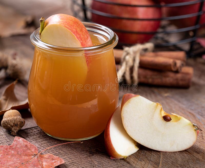 Glass of Apple Cider with Cinnamon Stick and Dried Apple Chip Stock ...