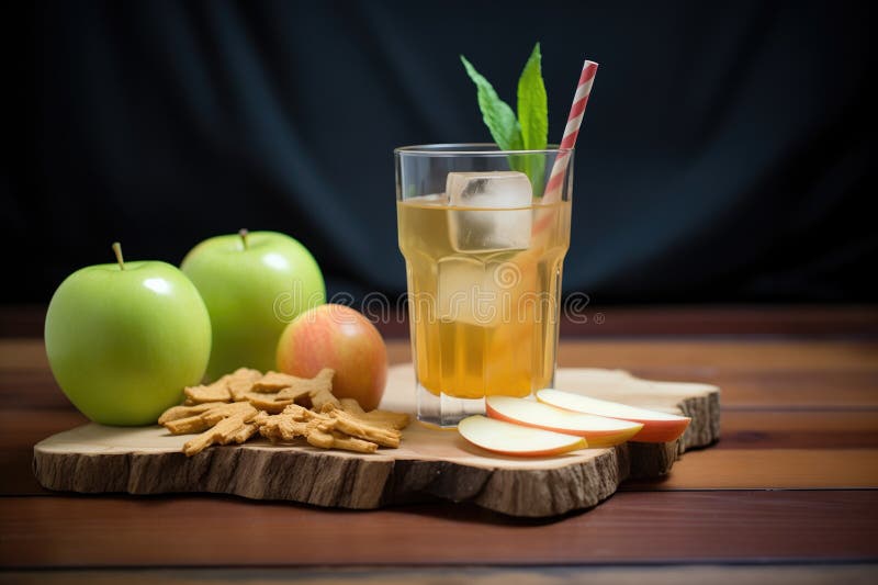 Glass of Apple Iced Tea, Apple Wedges, Bamboo Mat Stock Image - Image ...