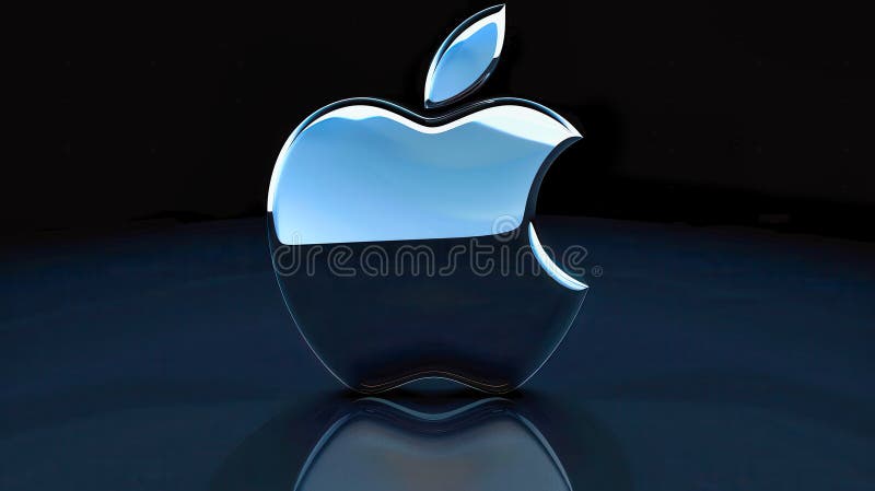 A Glass Apple Logo Sits on a Dark, Reflective Surface. Stock Image ...
