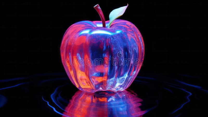 A Glass Apple on a Shiny Surface, Reflecting Light Beautifully Stock ...