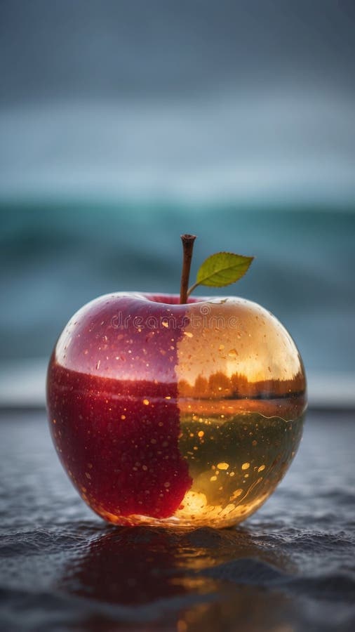 A Glass Apple with a Stormy Sea Inside Creating a Double Exposure ...