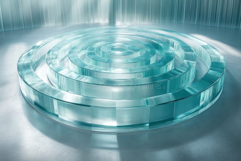 Glass Art Installation Featuring Circular Patterns in a Luminous Space ...