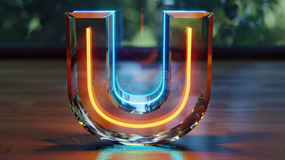 A Glass Art Piece Featuring the Letter U on a Table Stock Photo - Image ...