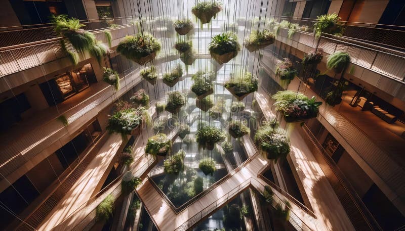 A Glass Atrium with Hanging Gardens, Ai Generated Image Stock ...
