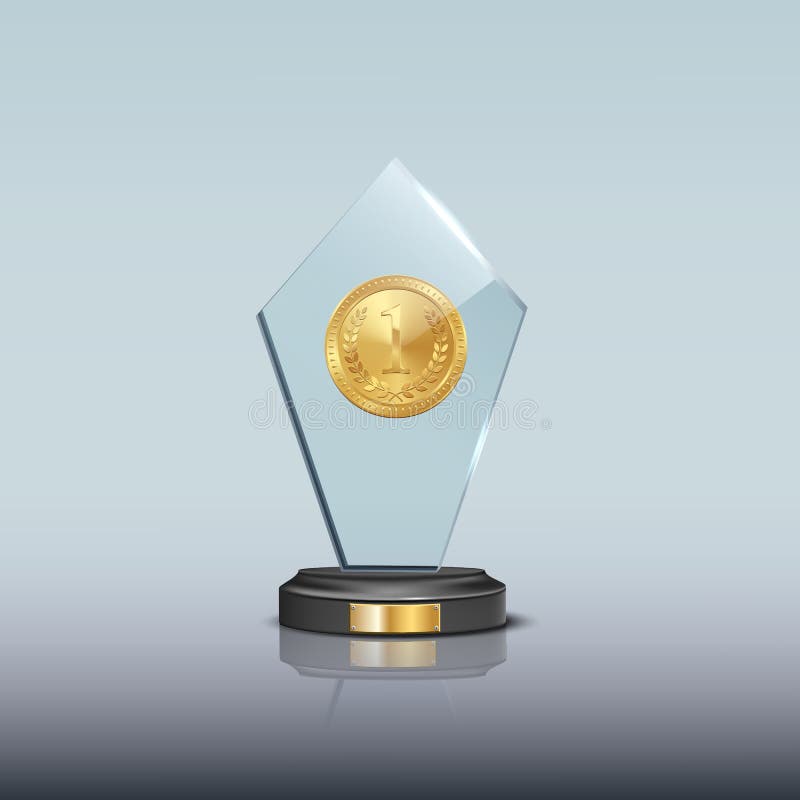 Glass Award with Gold Medal Isolated on Blue Background. Vector Design ...