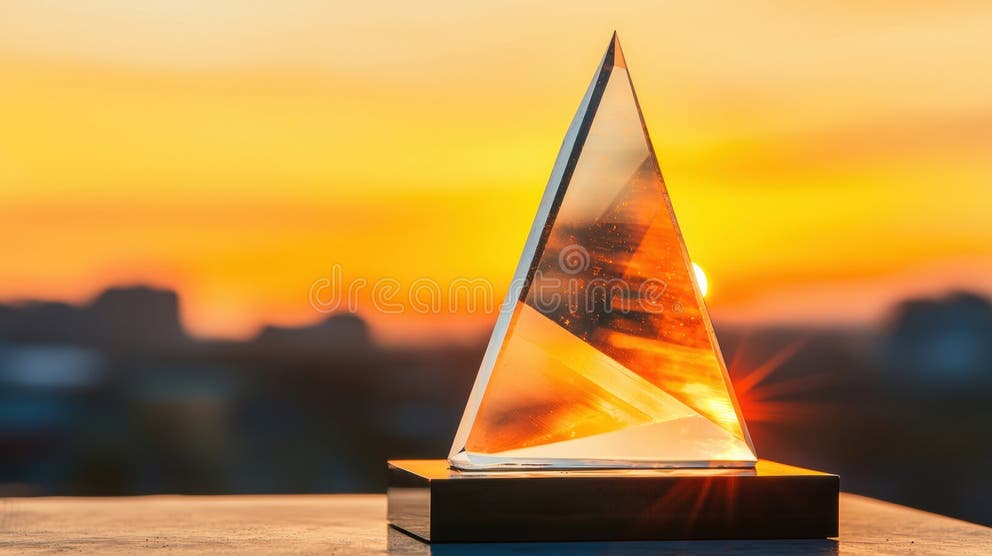 A Glass Award with a Triangular Shape and a Sunburst Effect. Stock ...