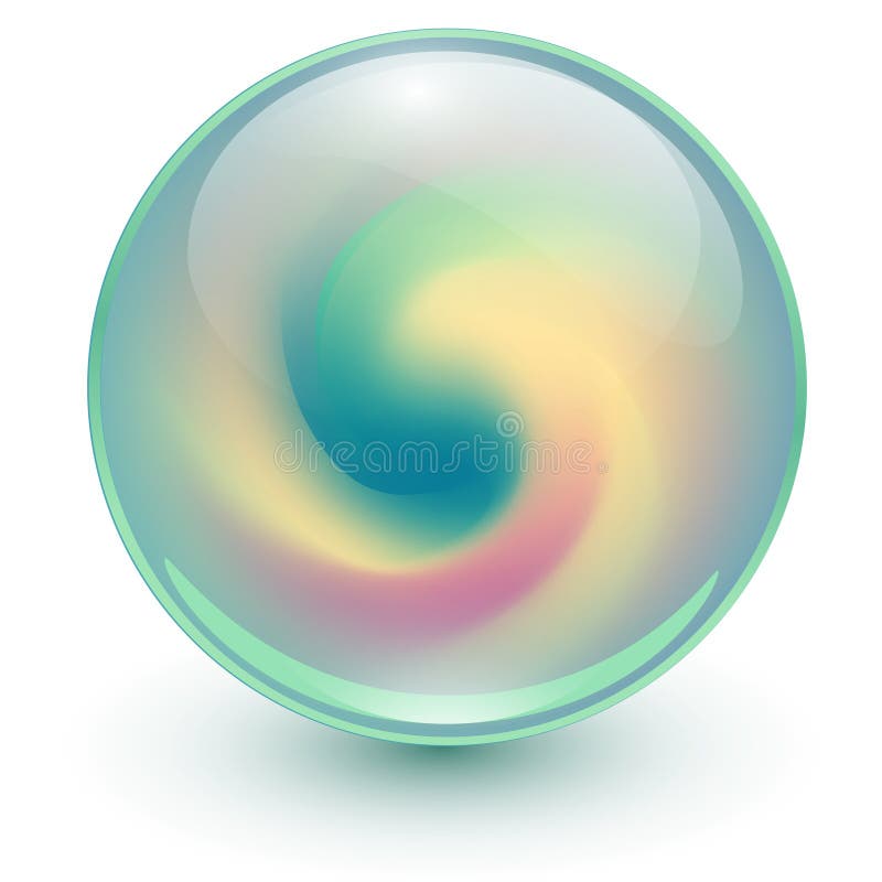 Glass Ball with Abstract Green Spiral Shape Inside, Shiny Sphere with ...